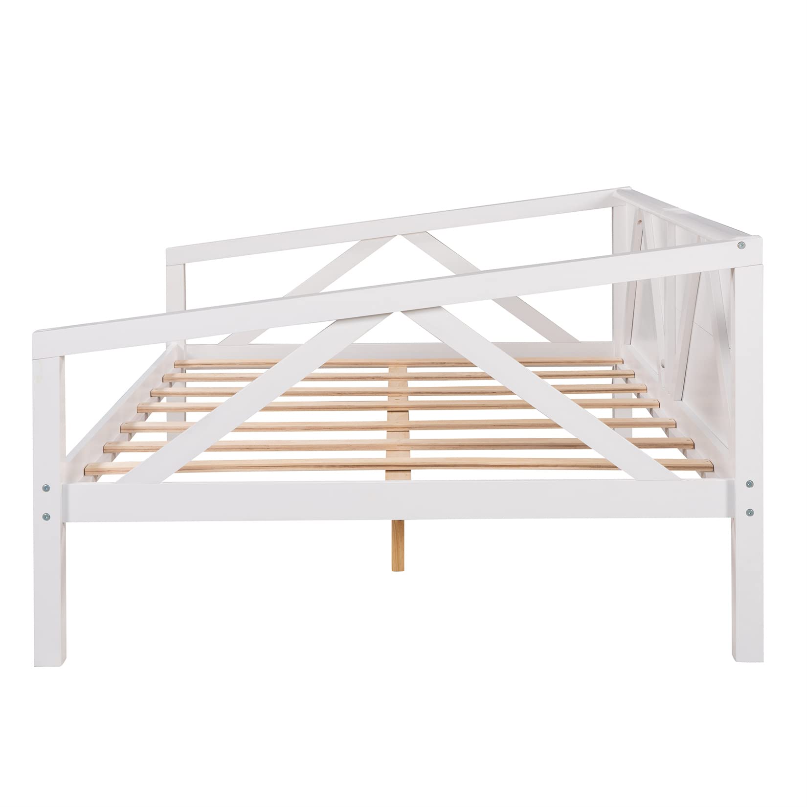 Harper & Bright Designs Full Size Daybed Wooden Day Bed Frame with Wood Slat Support Dual-use Sturdy Sofa Bed for Bedroom Living Room, White