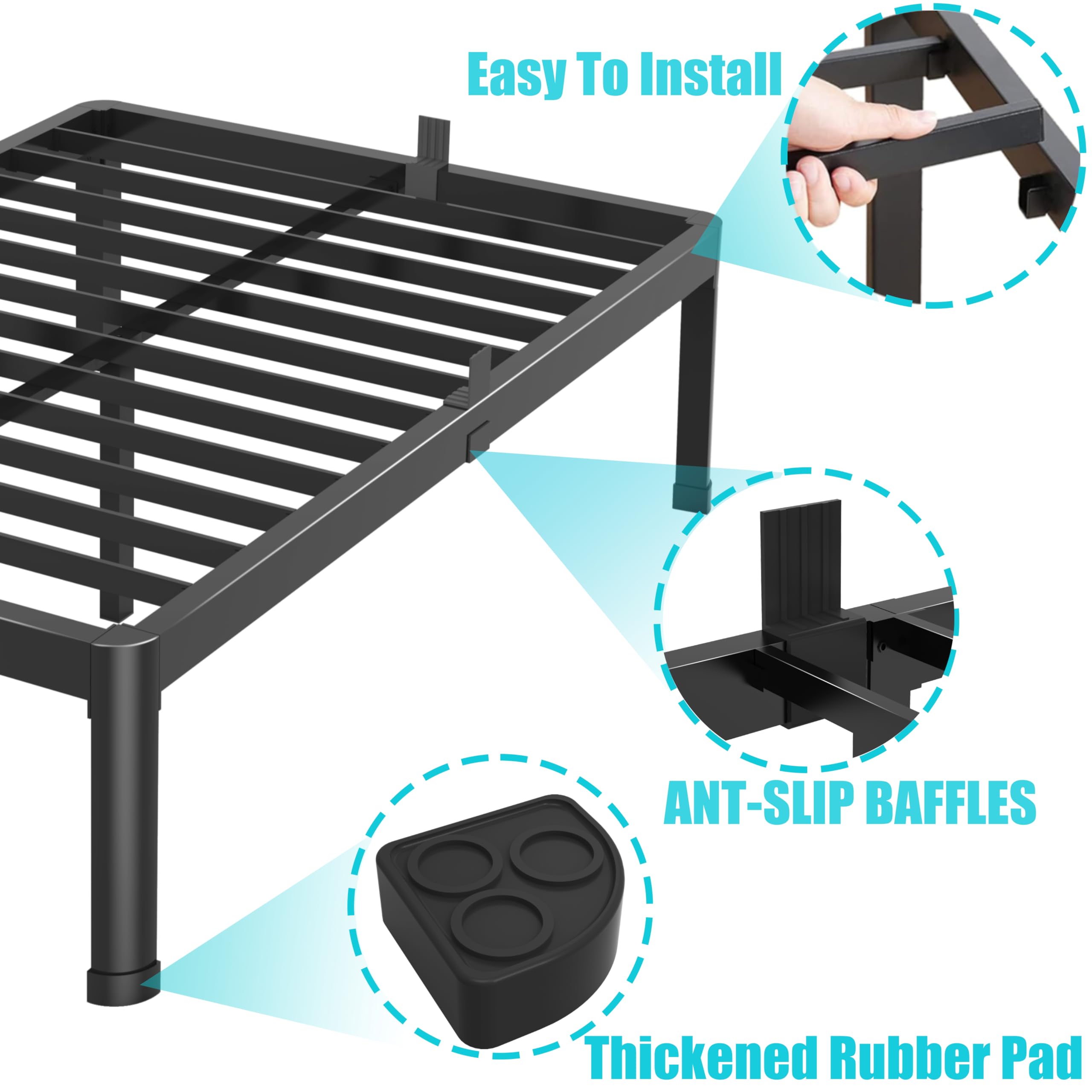 Firpeesy 18 Inch Full Size Bed Frame Metal with Sturdy Steel Round Corner Leg, 3500 lbs Heavy Duty Metal Full Platform Bed with Steel Slats Support,Black Full Bedframe,No Box Spring Needed