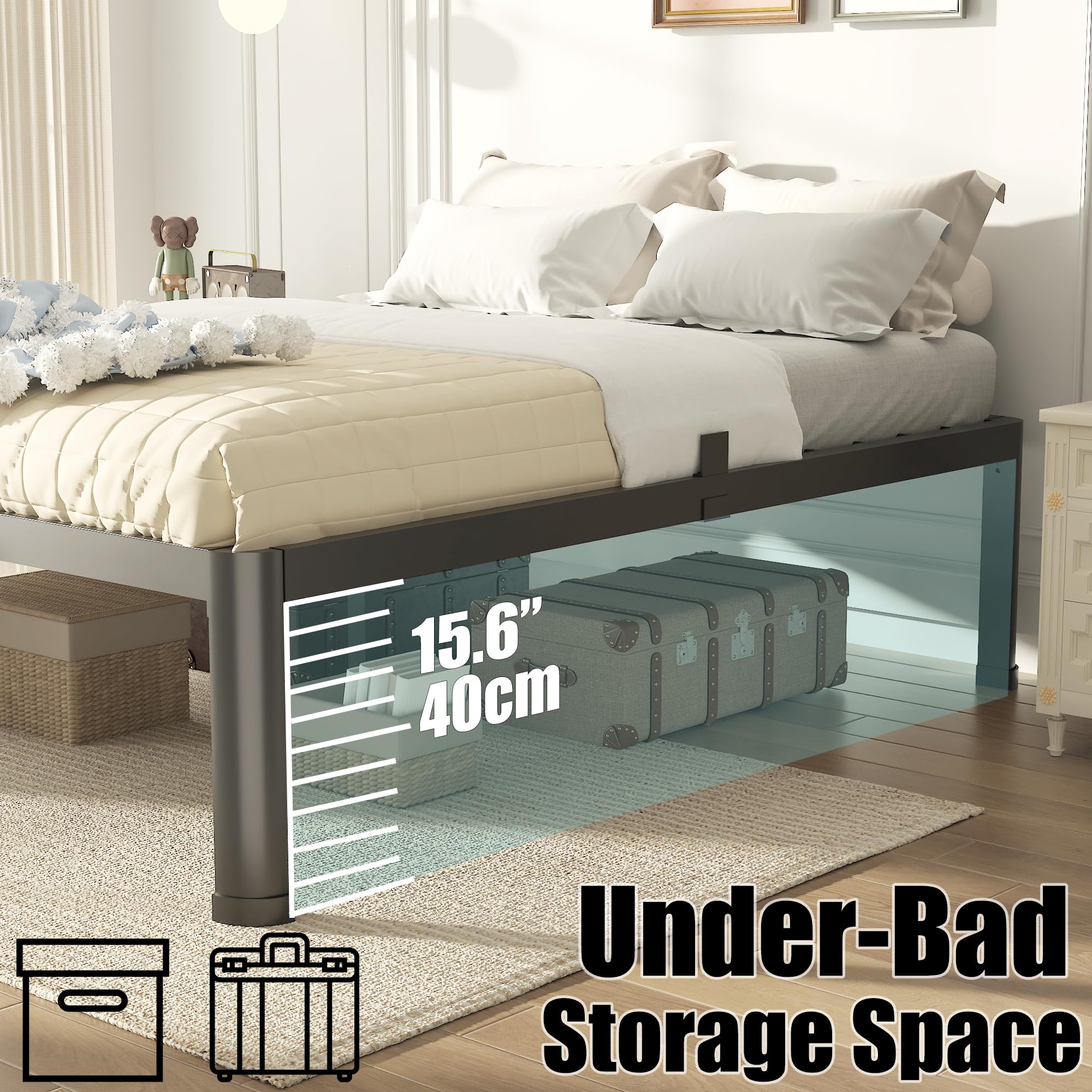 Firpeesy 18 Inch Full Size Bed Frame Metal with Sturdy Steel Round Corner Leg, 3500 lbs Heavy Duty Metal Full Platform Bed with Steel Slats Support,Black Full Bedframe,No Box Spring Needed