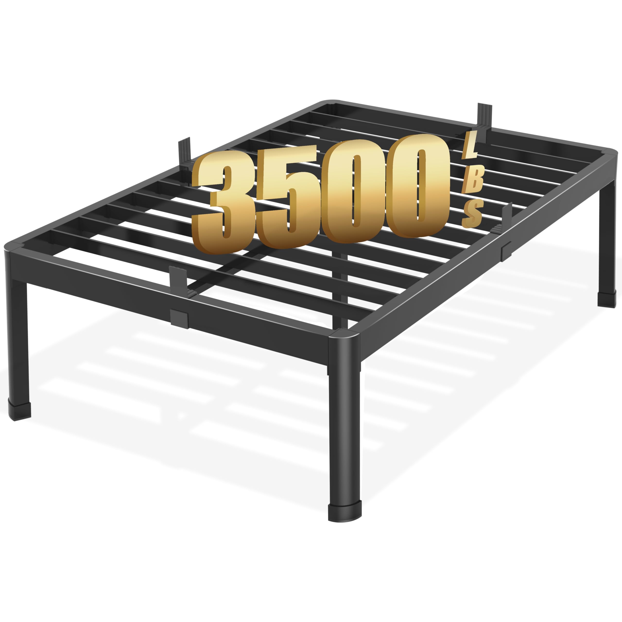 Firpeesy 18 Inch Full Size Bed Frame Metal with Sturdy Steel Round Corner Leg, 3500 lbs Heavy Duty Metal Full Platform Bed with Steel Slats Support,Black Full Bedframe,No Box Spring Needed
