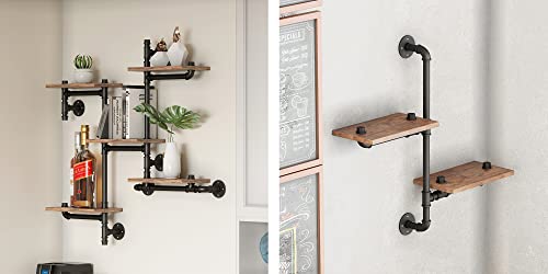 MAIKAILUN 5 Tiers Industrial Floating Pipe Wall Mounted Shelves and 2 Tiers Bundle