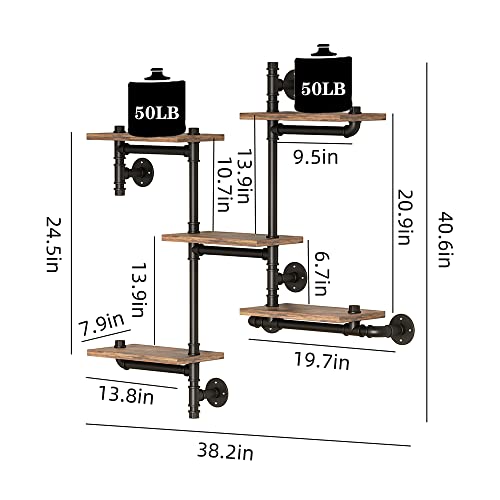MAIKAILUN 5 Tiers Industrial Floating Pipe Wall Mounted Shelves and 2 Tiers Bundle