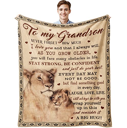 Muxuten Grandson Gifts Blanket - Grandson Gifts from Grandma - Gifts for Grandson - Grandson Gifts from Grandpa/Nana - Grandson Birthday Gift - Graduation Party Gift Ideas Decor Throw Blankets 60"X50"