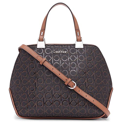 Calvin Klein Charlie Triple Compartment Dome Satchel, Brown/Khaki/Caramel