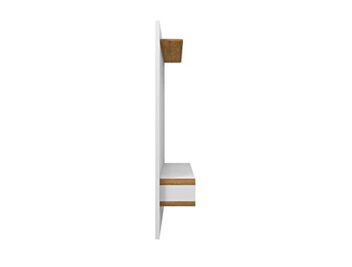Manhattan Comfort Camberly 62.36" Floating Entertainment Center with 3 Shelves and Overhead Décor Shelf, White and Cinnamon