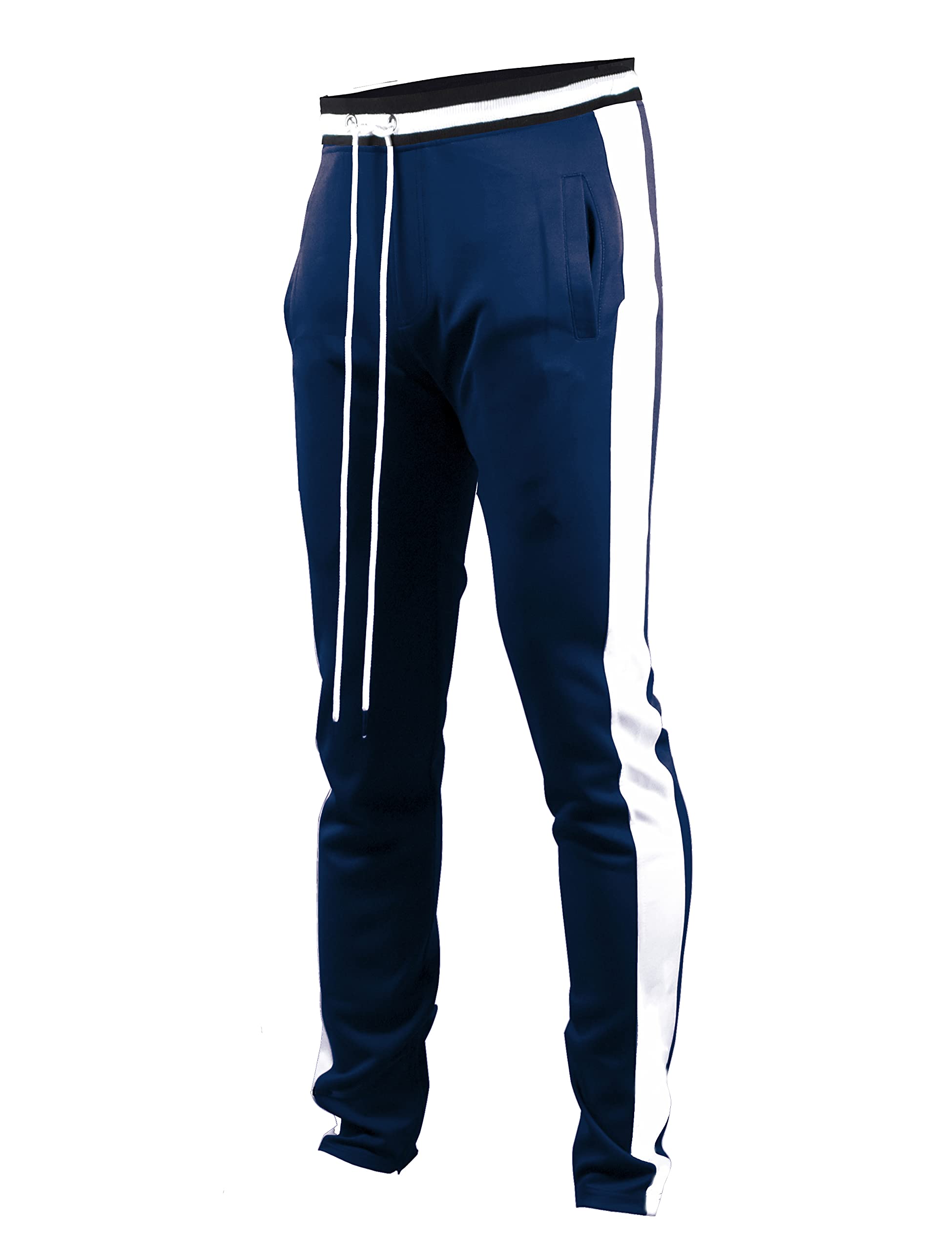 SCREENSHOTBRAND-S41700 Mens Hip Hop Premium Slim Fit Track Pants - Athletic Jogger Bottom with Side Taping-Navy-Medium