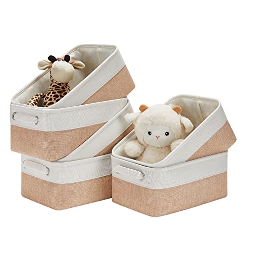 Neykioy Small Storage Bins 6 Pack Pink Storage Basket, Fabric Baskets for Closet Home, Rectangular Storage Baskets with Handles(11.8" L x 7.8" W x 5.1" H- White&Pink)