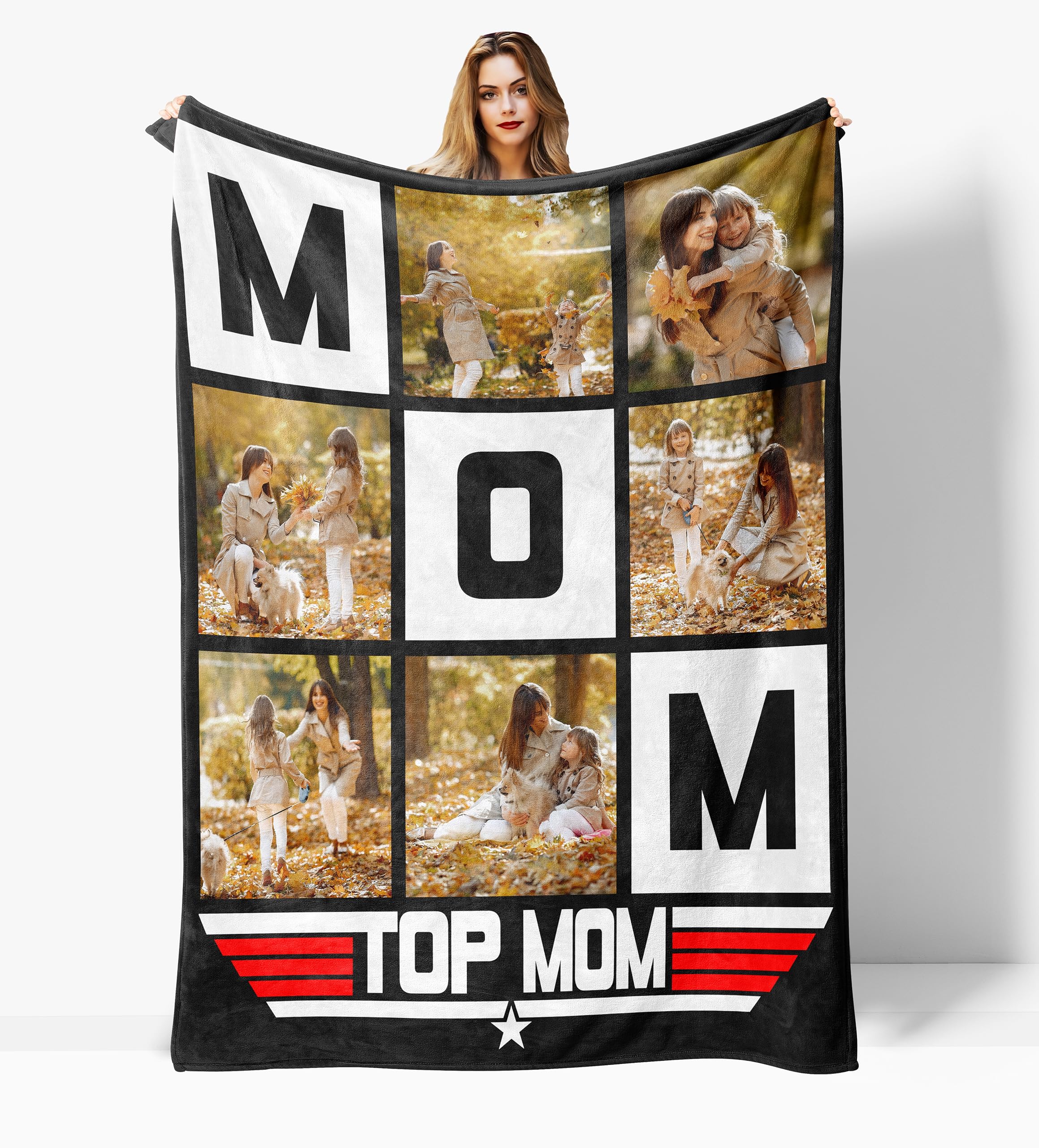 Top Mom Custom Blankets with Photos Soft Personalized Blanket Made in USA 6 Photo Blanket for Mom Women Men Friends Kids Personalized Gifts Christmas Halloween Mothers Day Anniversary Throws Bed Sofa