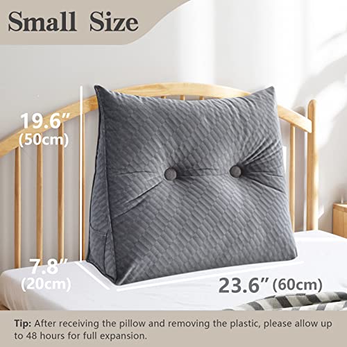 Wedge Pillow Headboard Small(23.6 x 7.8 x 19.7 Inches),Bolster Triangular Headboard Pillow Positioning Support Reading Backrest Wedge Pillow for Day Bunk Bed with Removable Cover Grey