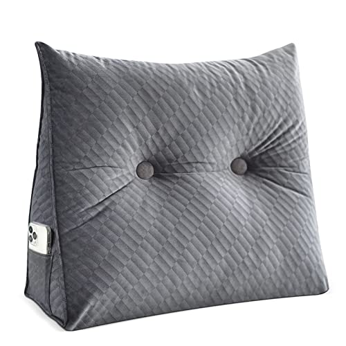 Wedge Pillow Headboard Small(23.6 x 7.8 x 19.7 Inches),Bolster Triangular Headboard Pillow Positioning Support Reading Backrest Wedge Pillow for Day Bunk Bed with Removable Cover Grey