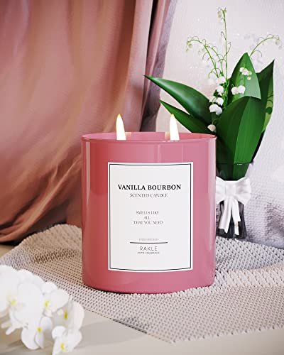 RAKLE Candles for Home Scented – Vanilla Bourbon Scented Candle 16.9 oz – Premium Soy Wax Blend Candle Jar with Lid for Home, Meditation, Aromatherapy – Delightful Long Lasting Scents