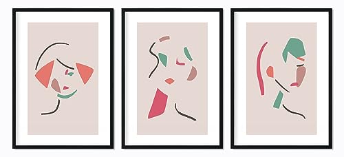 Canvas Wall Art Set, Minimalism Abstract Oil Painting Photo Modern Posters Prints for Home Wall Decor (Abstract31-3pcs,12×16inch-Black Frame)