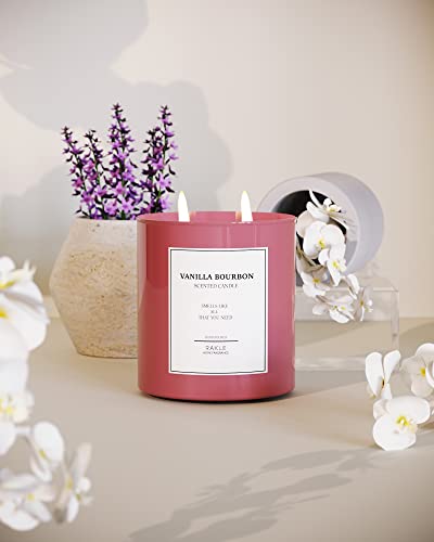 RAKLE Candles for Home Scented – Vanilla Bourbon Scented Candle 16.9 oz – Premium Soy Wax Blend Candle Jar with Lid for Home, Meditation, Aromatherapy – Delightful Long Lasting Scents