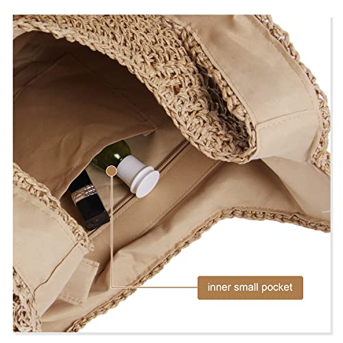 Freie Liebe Straw Tote Bag for Women Large Beach Bag Summer Woven Shoulder Handbags