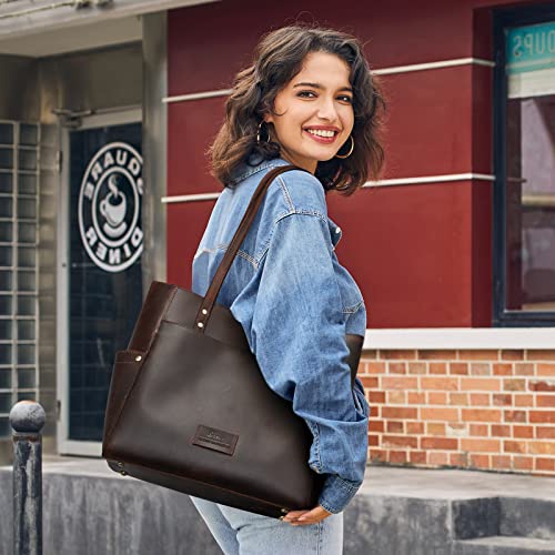 S-ZONE Genuine Leather Tote Bag Large Shoulder Purse Work Vintage Handbag for Women