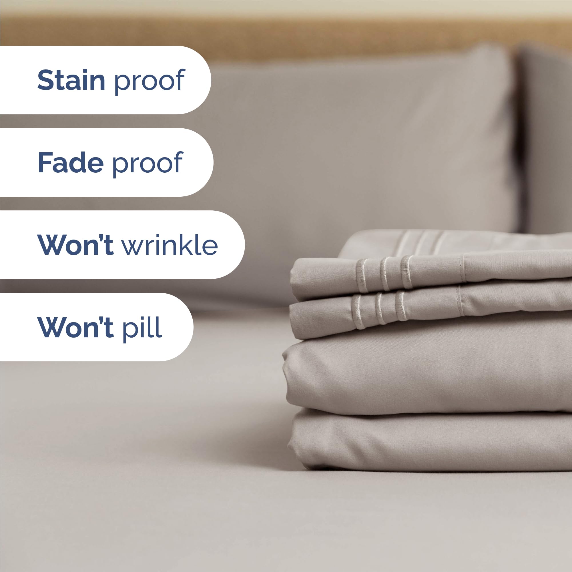 Queen Size 4 Piece Sheet Set - Comfy Breathable & Cooling Bed Sheets Set - Hotel Luxury Bedding for Women, Men, Kids & Teens - Deep Pockets, Easy-Fit, Super Soft & Wrinkle Free - Oeko-Tex - Light Grey