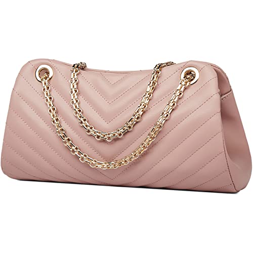 FOXLOVER Womens Leather Quilted Shoulder Bags, Ladies Chain Purse Designer Handbags (Apricot)