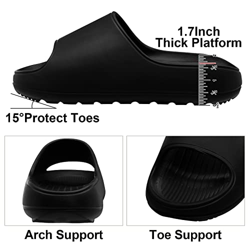 Leisurely Pace Cloud Slides for Women Men Squishy Pillow Sandals Lightweight Shower Shoes Summer Slippers with Comfort Black 7-8 Women/5.5-6.5 Men