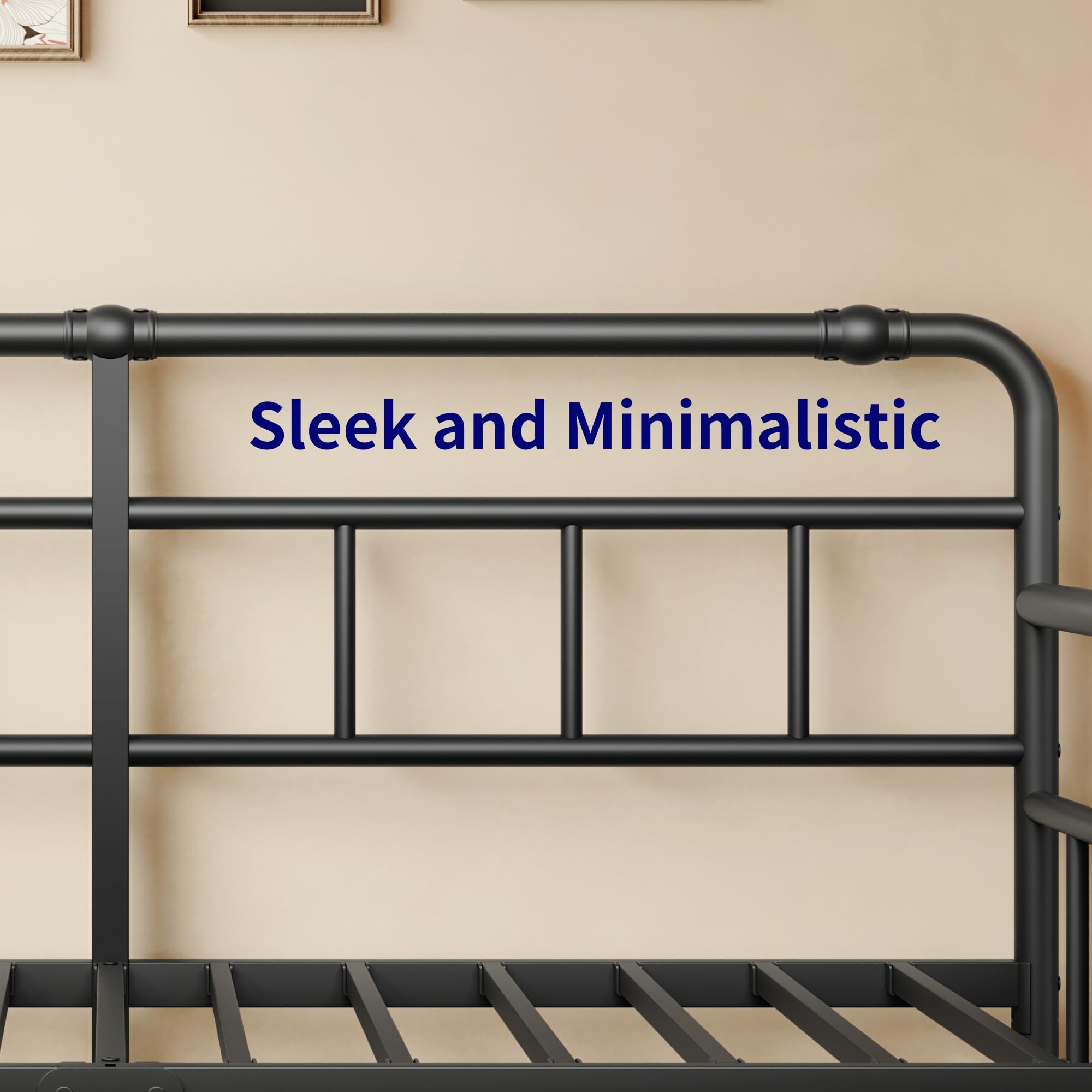 Sementa Daybed-Frame, Twin-Daybed with Classic-Headboard - Heavy Duty Steel Slats,Metal Sofa Bed Frame for Living Room Bedroom Guest Room, Easy Assembly(Black)