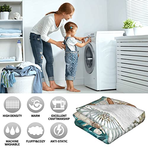 Plush Air Conditioning Throw Blanket, Vintage Ocean Turtle Starfish World Map Ultra-Soft Cozy Plush Blankets for Bed Couch Chair Office Living Room 50"x40".