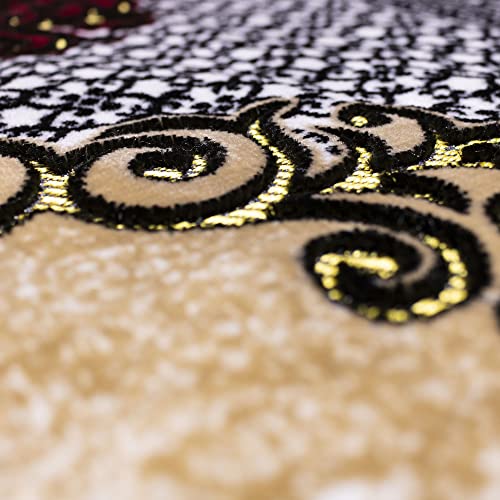 Modefa Turkish Islamic Prayer Rug - Wide Plush Velvet Praying Mat - Multi Person Muslim Janamaz Sajada for Family or Mosque - Large Gathering & Group Praying Carpet - Floral Arch - 3 Person (17-11)