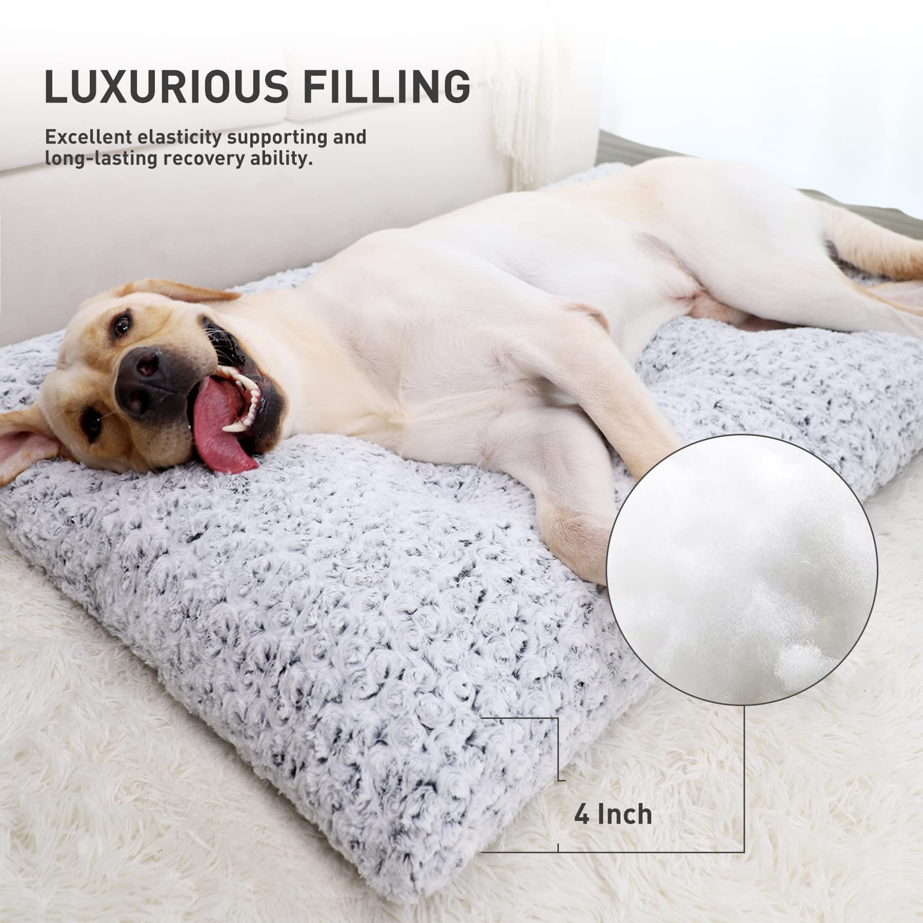 KSIIA Washable Dog Bed Deluxe Plush Dog Crate Beds Comfy Kennel Pad Anti-Slip Pet Sleeping Mat for Large, Jumbo, Medium, Small Dogs Breeds, 41" x 27", Gray