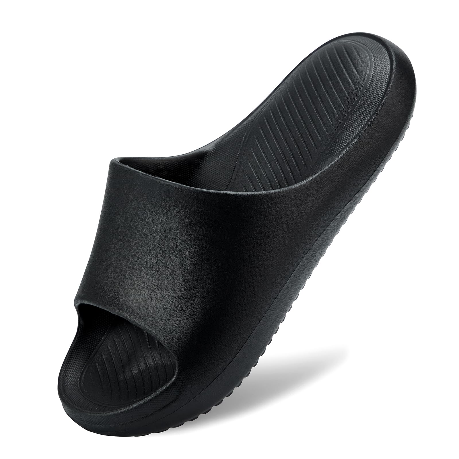 ANLUKE Pillow Slippers for Women and Men Comfortable Cloud Slides for Indoor and Outdoor Home Cushioned Thick Sole Soft Rebound Black 38/39