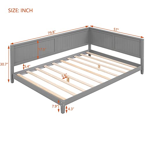 Full Size Daybed Wood Sofa Bed, LostCat Sofa Bed Frame with Wood Slat Support Solid Wood Full Size Daybed Wood Day Bed Frame for Adults Bedroom Living Room, No Box Spring Required, Gray