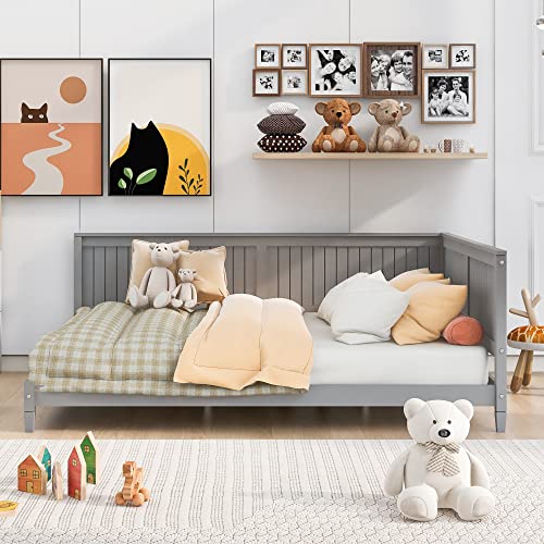 Full Size Daybed Wood Sofa Bed, LostCat Sofa Bed Frame with Wood Slat Support Solid Wood Full Size Daybed Wood Day Bed Frame for Adults Bedroom Living Room, No Box Spring Required, Gray