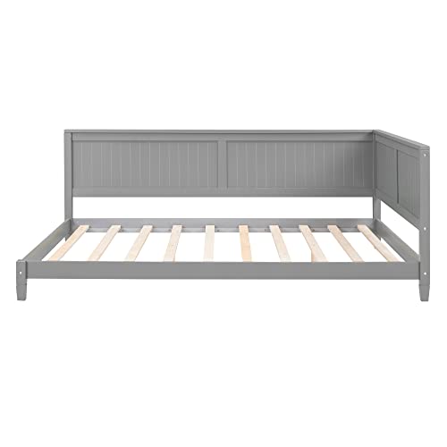 Full Size Daybed Wood Sofa Bed, LostCat Sofa Bed Frame with Wood Slat Support Solid Wood Full Size Daybed Wood Day Bed Frame for Adults Bedroom Living Room, No Box Spring Required, Gray