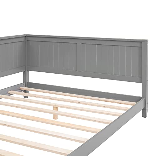 Full Size Daybed Wood Sofa Bed, LostCat Sofa Bed Frame with Wood Slat Support Solid Wood Full Size Daybed Wood Day Bed Frame for Adults Bedroom Living Room, No Box Spring Required, Gray