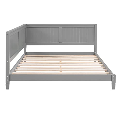 Full Size Daybed Wood Sofa Bed, LostCat Sofa Bed Frame with Wood Slat Support Solid Wood Full Size Daybed Wood Day Bed Frame for Adults Bedroom Living Room, No Box Spring Required, Gray