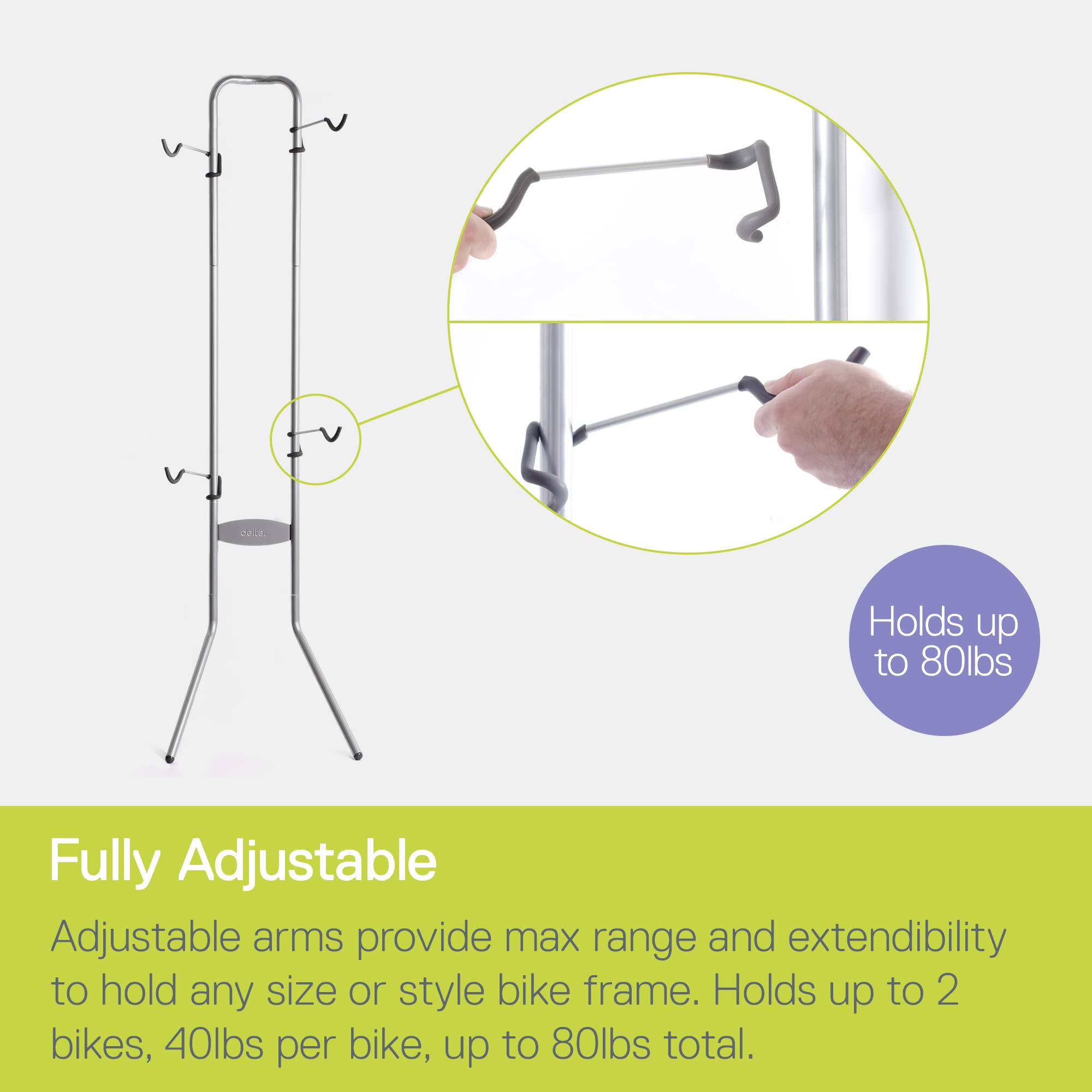 Delta Cycle Michelangelo 2 Bike Storage Rack - Gravity Wall Bike Rack - Fully Adjustable Bike Rack Garage for Road, MTB, and Hybrid Bicycles - Vertical Bike Rack Holds Up to 80 lbs