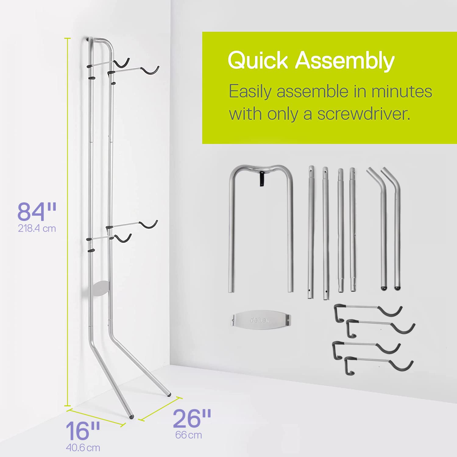 Delta Cycle Michelangelo 2 Bike Storage Rack - Gravity Wall Bike Rack - Fully Adjustable Bike Rack Garage for Road, MTB, and Hybrid Bicycles - Vertical Bike Rack Holds Up to 80 lbs