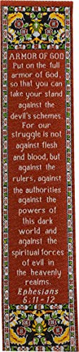 Armor of God, Bulk Pack of 4 Woven Fabric Bible Verse Bookmarks, Silky Soft & Flexible Religious Bookmarkers for Novels Books & Bibles, Memory Verse Gift, Traditional Turkish Woven Design