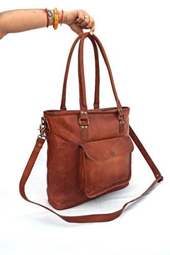 Genuine Leather Tote Bag Women's Handbag Purse Work Travel Shopping Holdall Shoulder Bags, 16 Inch Medium