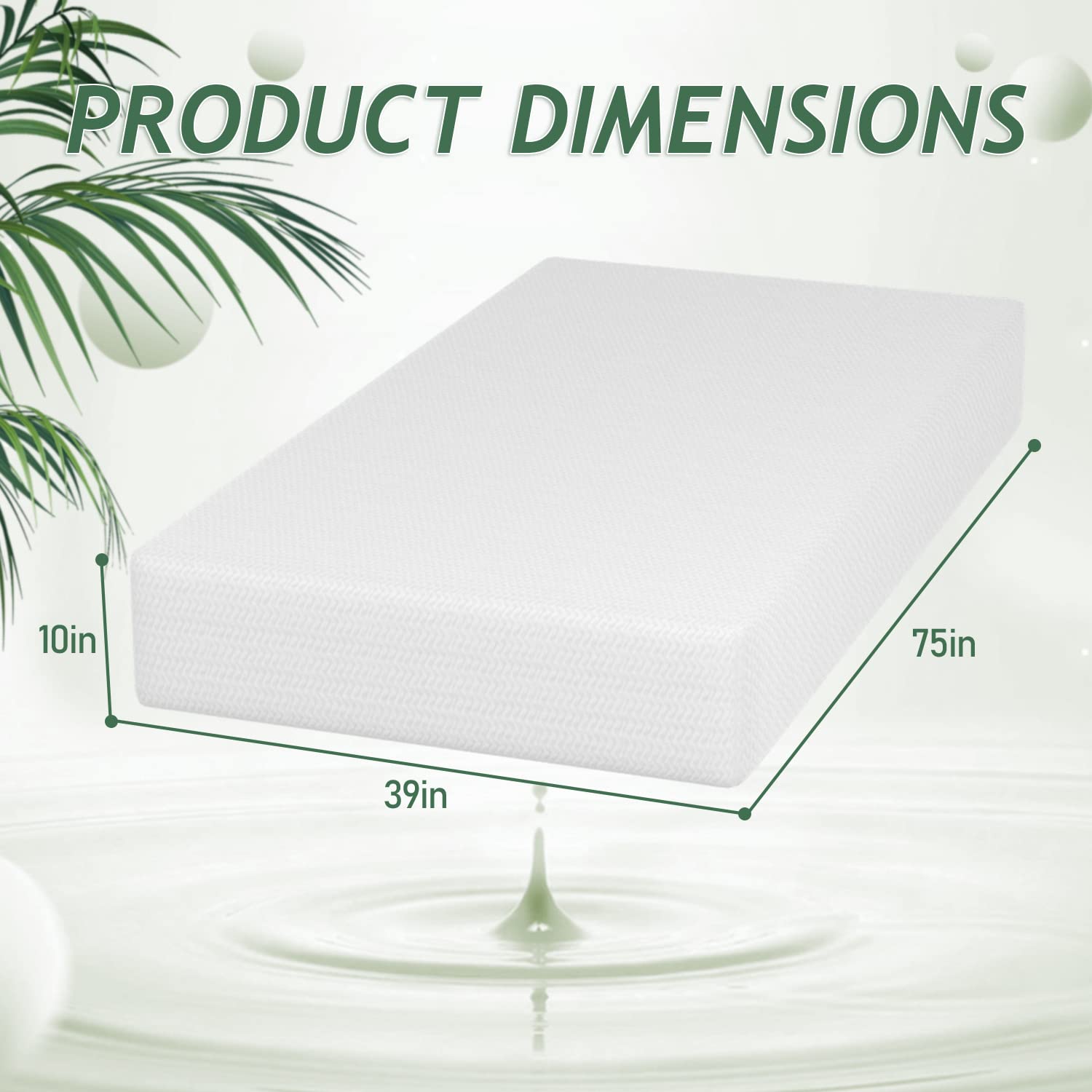 PayLessHere 10 Inch Twin Mattress Green Tea Memory Foam Mattress CertiPUR-US Certified,Medium-firm mattress,Removable Soft Cover,Fiberglass Free,Twin mattresses for Bed Frame, Bunk Bed, Trundle, White