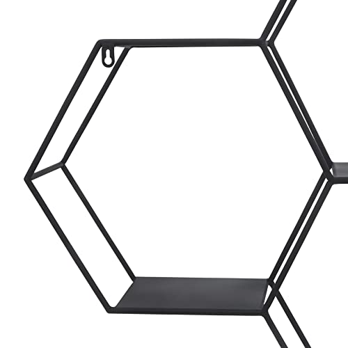Sagebrook Home Hexagon Iron Wall Storage Shelf Interior Wall Shelf Decor Display, Hanging Decorative Wall Organizer for Home, Kitchen, Bedroom, Living Room, 26" H, Black