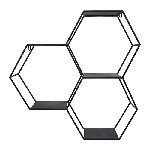 Sagebrook Home Hexagon Iron Wall Storage Shelf Interior Wall Shelf Decor Display, Hanging Decorative Wall Organizer for Home, Kitchen, Bedroom, Living Room, 26" H, Black