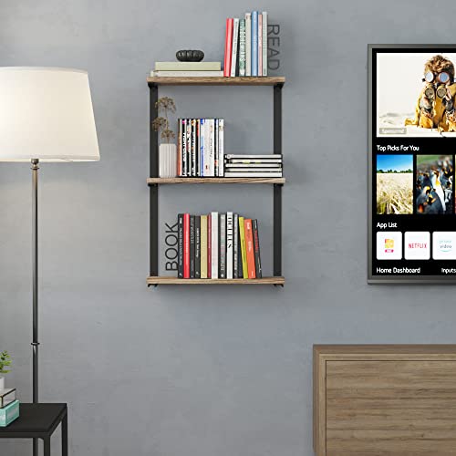 Wallniture Tivoli 3-Tier Floating Shelves Wall Bookshelf Living Room Decor Bathroom Organizer, Kitchen Organization & Office Decor Burnt Finish