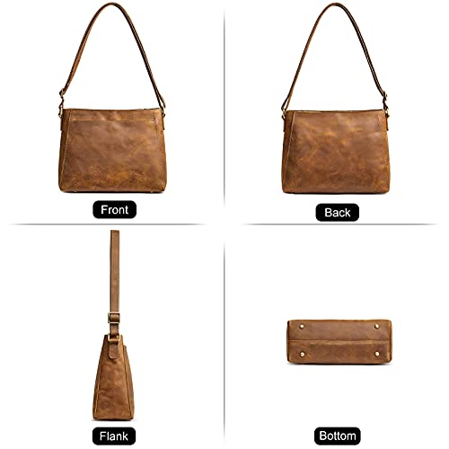 S-ZONE Women Genuine Leather Tote Bag Shoulder Handbag Bundle with Crossbody Bucket Purse