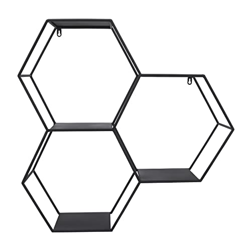 Sagebrook Home Hexagon Iron Wall Storage Shelf Interior Wall Shelf Decor Display, Hanging Decorative Wall Organizer for Home, Kitchen, Bedroom, Living Room, 26" H, Black