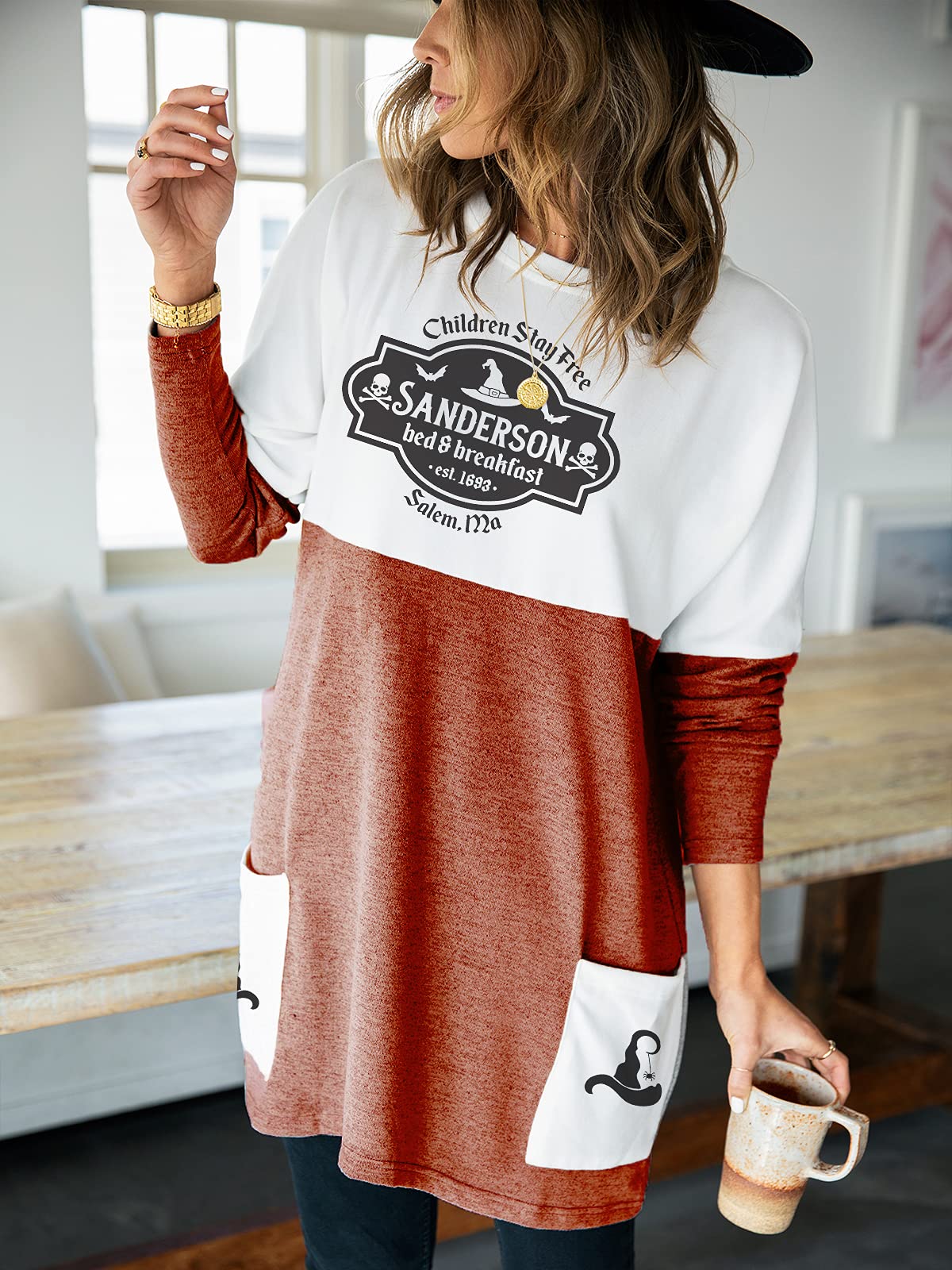 MORCHOY Womens Sanderson Sisters Bed & Breakfast Halloween Shirt Dress, Hallow's Day Fall Sweatshirt for Women -E-2XL