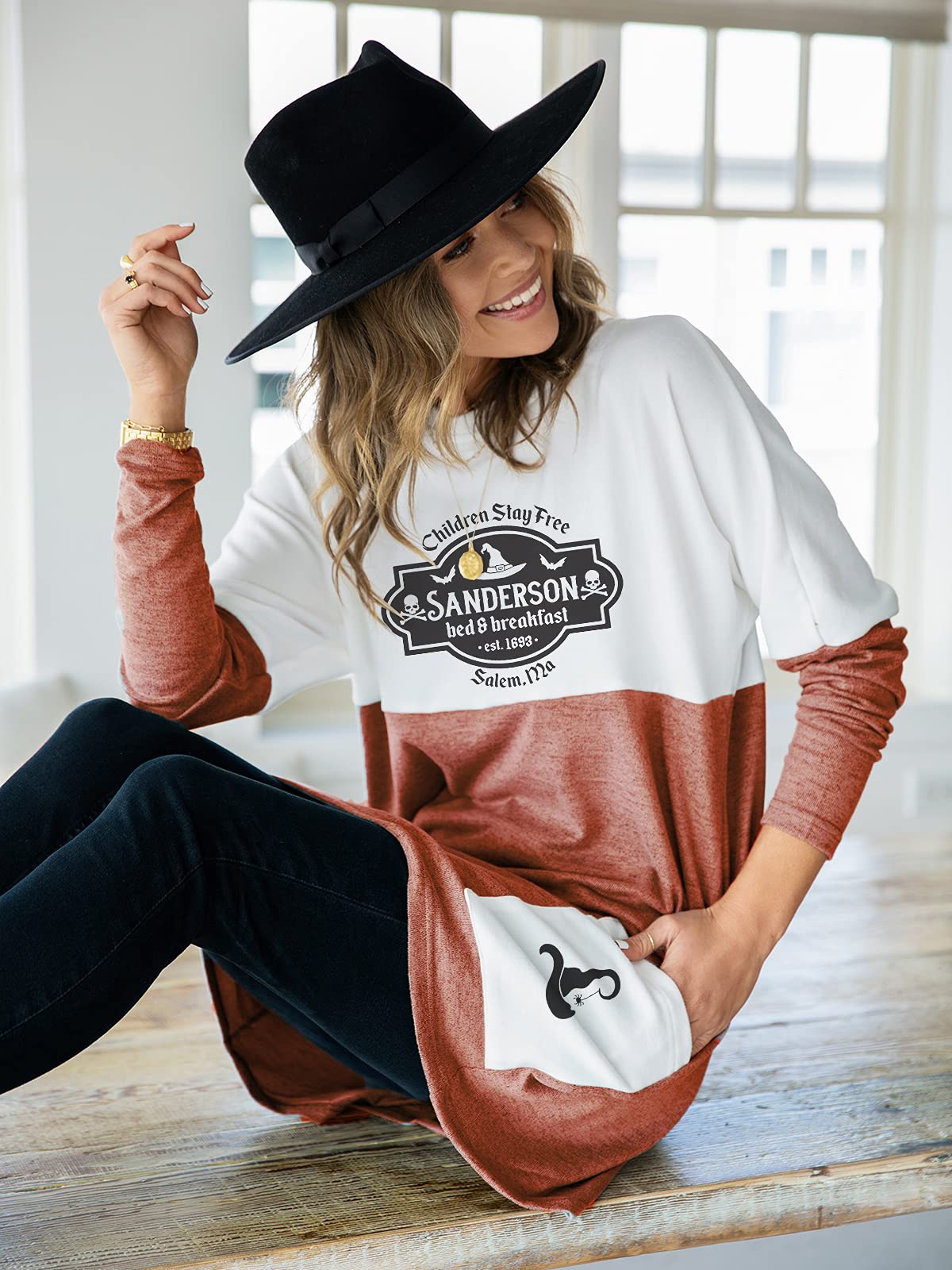 MORCHOY Womens Sanderson Sisters Bed & Breakfast Halloween Shirt Dress, Hallow's Day Fall Sweatshirt for Women -E-2XL