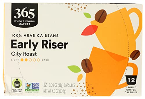 365 by Whole Foods Market, Coffee Early Riser City Roast Pods 12 Count, 4.6 Ounce