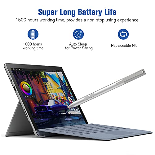 Pen Stylus for Surface Pro 9/8/X/7+/6/5/4/3/Surface 3, Surface Go 3/2/1, Surface Laptop/Studio/Book 4/3/2/1 with Palm Rejection, 1024 Levels Pressure, 2500h Working Hours