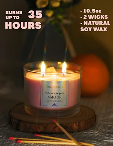 Impressive Natural Soy Rose& Freesia Candles for Home Scented, Medium Jar Candles, Candles Gift , 10.5oz 35Hour Burn Time 2-Wicks, Pink