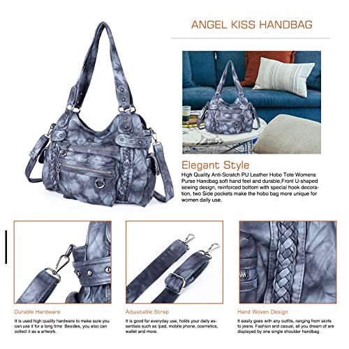 Angel Kiss Hobo Handbags for Women Soft PU Leather Shoulder Handbags Ladies Purses J.BLUE