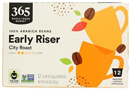 365 by Whole Foods Market, Coffee Early Riser City Roast Pods 12 Count, 4.6 Ounce