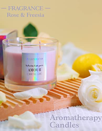 Impressive Natural Soy Rose& Freesia Candles for Home Scented, Medium Jar Candles, Candles Gift , 10.5oz 35Hour Burn Time 2-Wicks, Pink